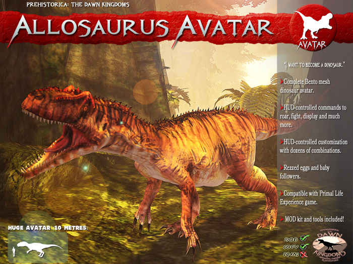Second Life Marketplace - ALLOSAURUS ~ Bento Mesh Dinosaur Avatar ...